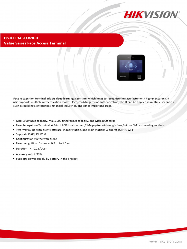 DS K1T343EFWX B - Datasheet - 20240129 1 | PDF | Computer Network | Touchscreen