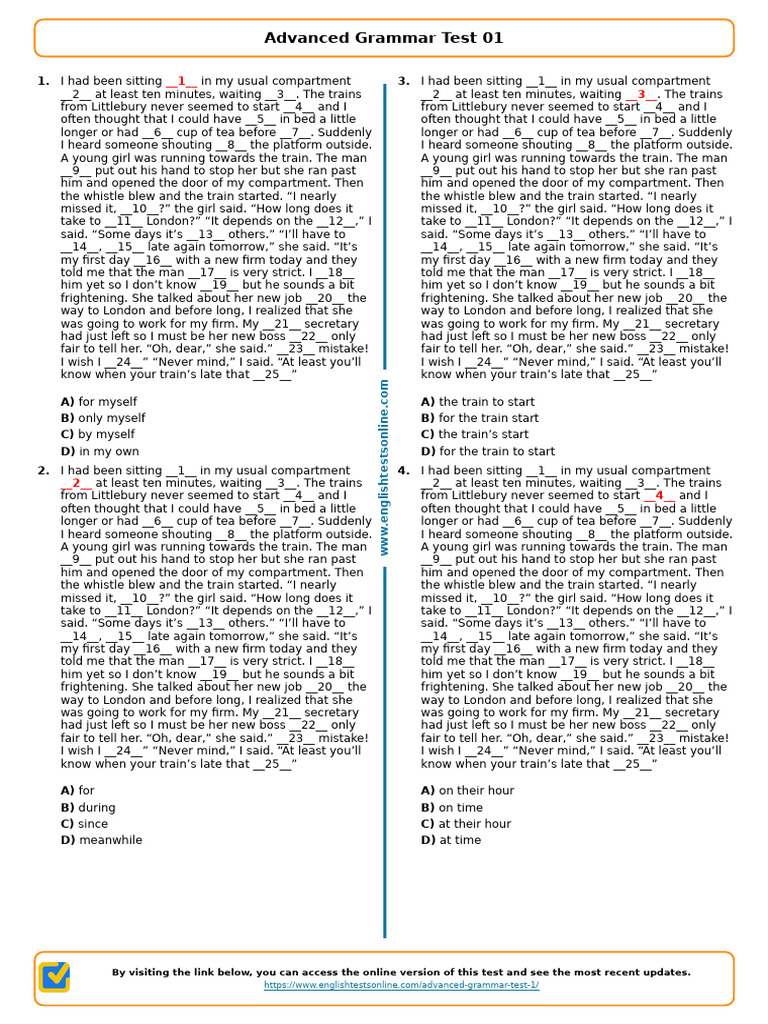 1596 Advanced Grammar Test 01 | PDF