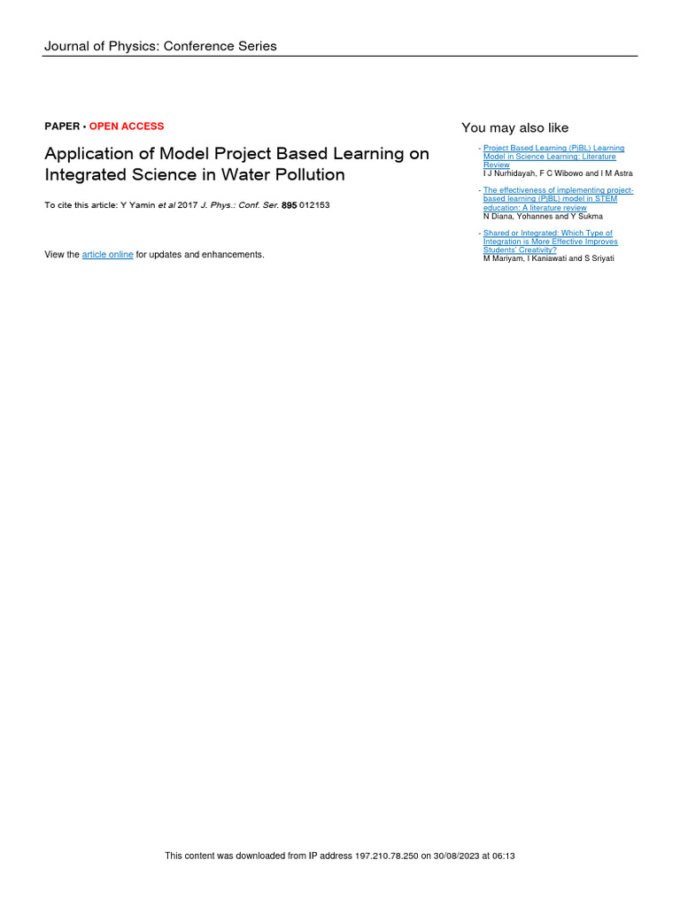 Application of Model Project Based Learning On Integrated Science in ...