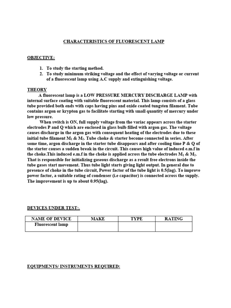 Expriment No 2 | PDF | Fluorescent Lamp | Vacuum Tube