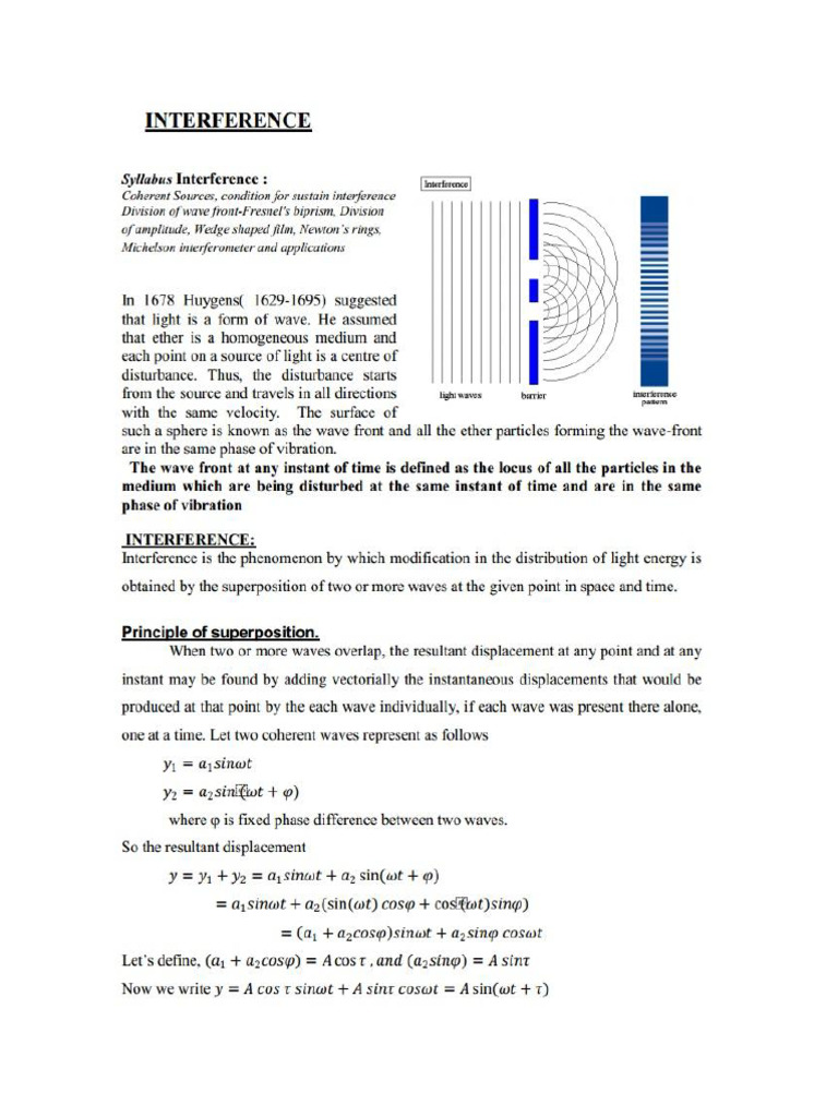 Interference and Diffraction Theory | PDF