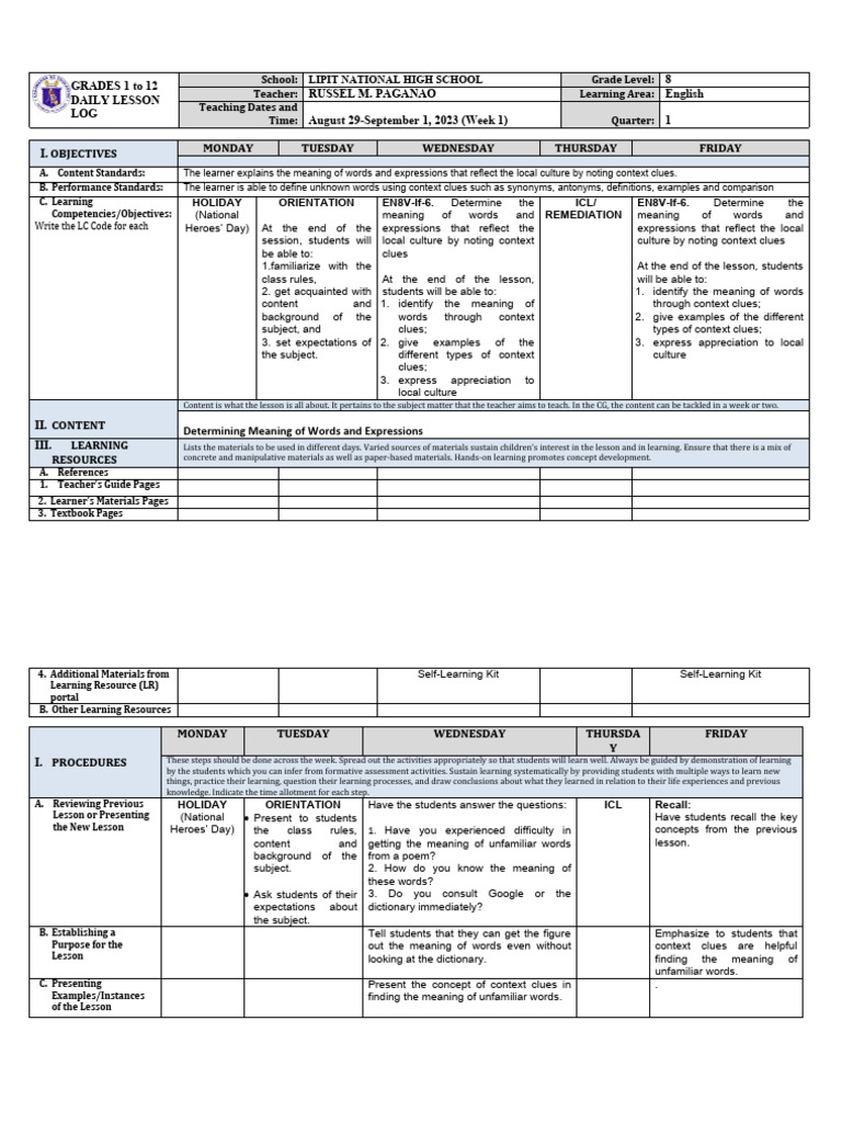 DLL Week 1-6 | Download Free PDF | Learning | Reading Comprehension