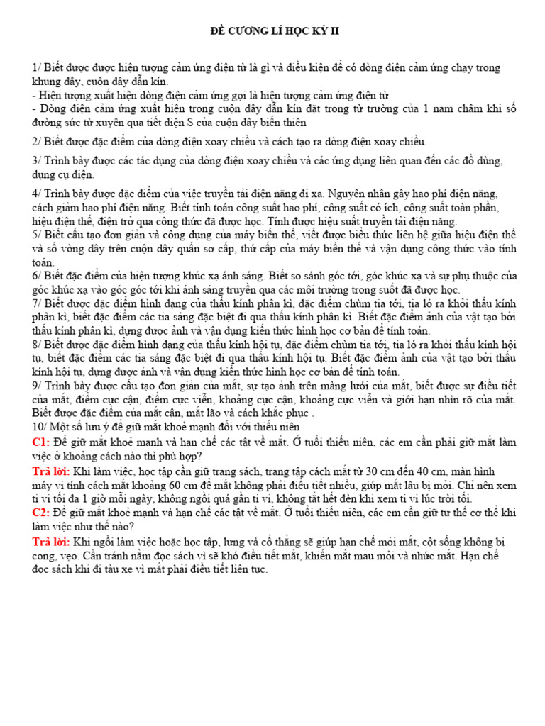 ĐỀ CƯƠNG LÍ CK2 | PDF