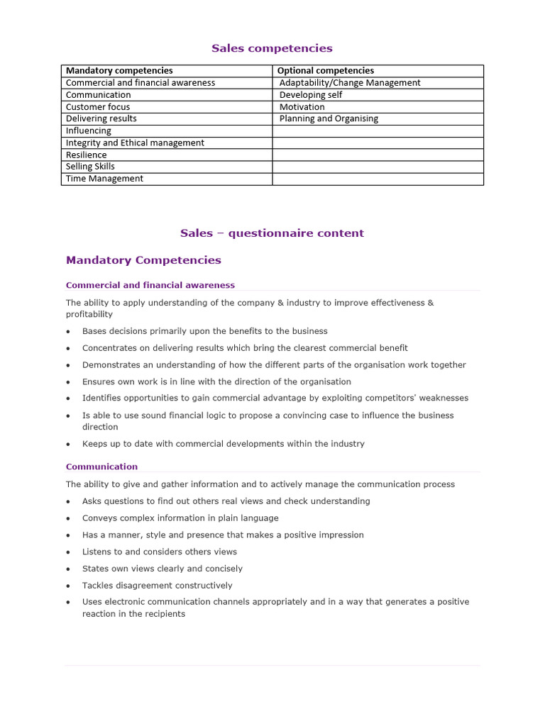 Sales Competencies | PDF | Motivation | Motivational