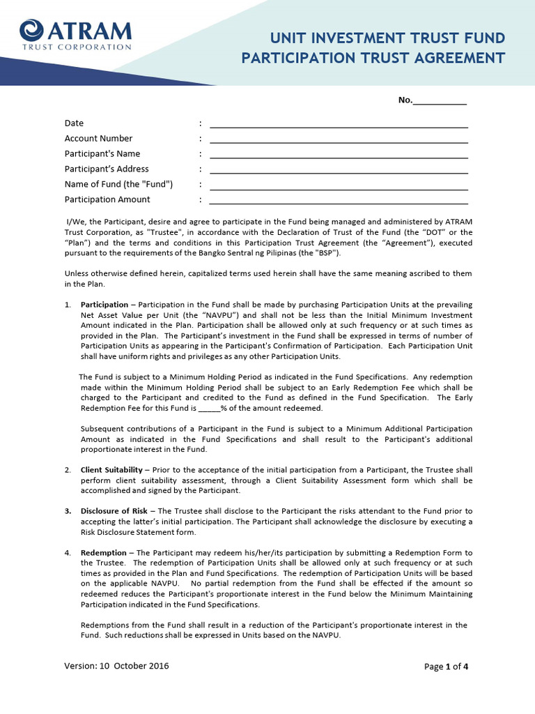 ATRAM UITF PTA Template | PDF | Trustee | Legal Liability