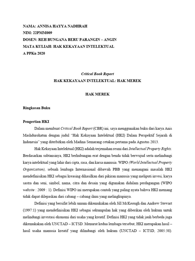 Annisa Hayya Nadhrah 22PMM009 (Tugas 1 Hki) | PDF