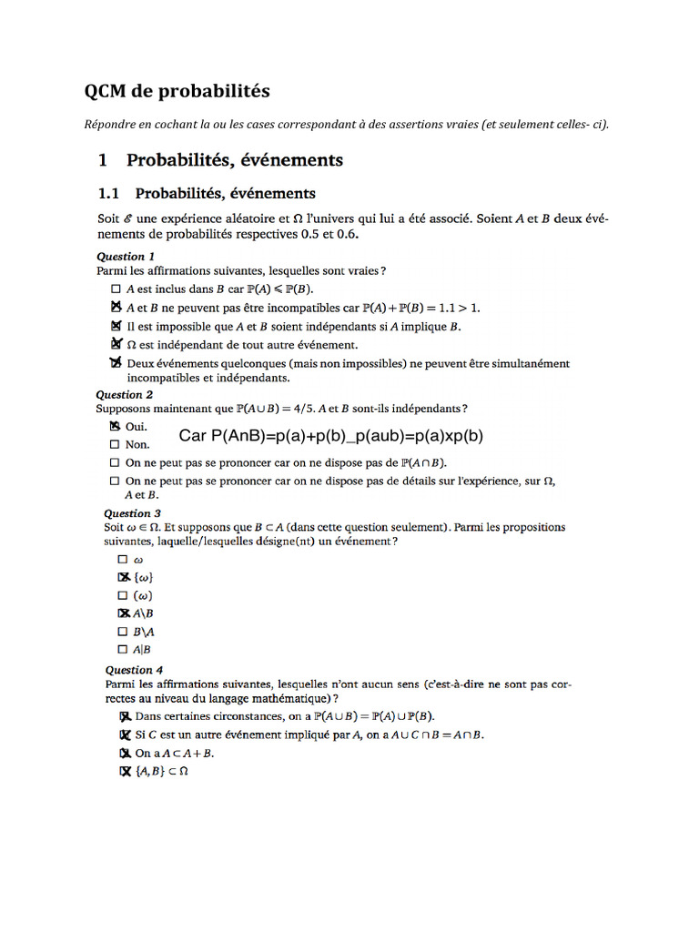 Devoir1 QCM Proba23 | PDF