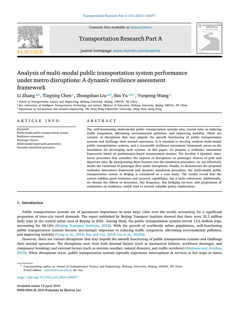 Resilience Measures of A Multi-Modal System | PDF | Rapid Transit | Public Transport
