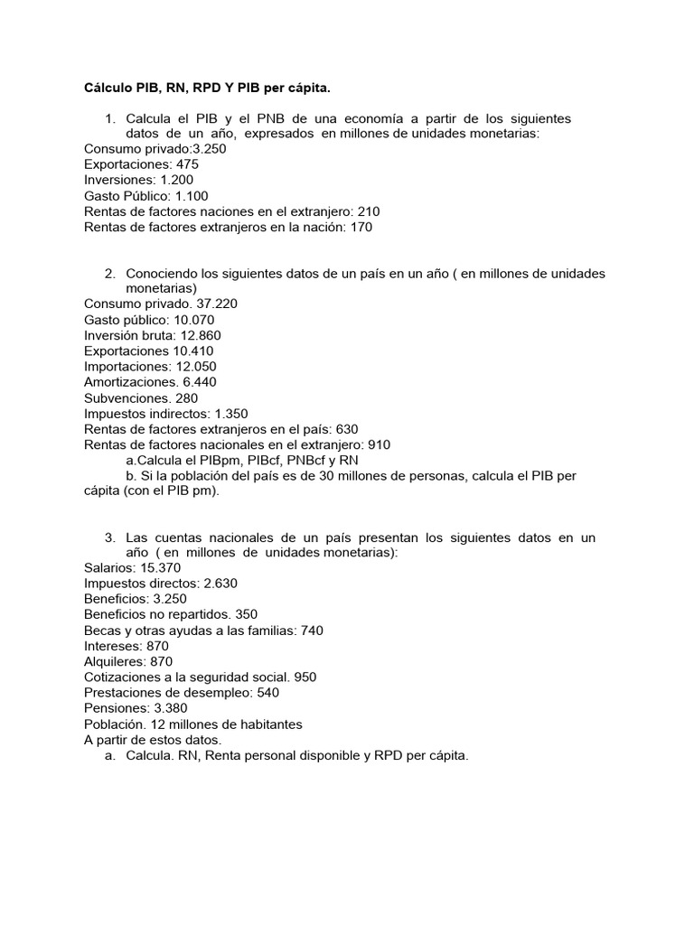 Ejercicios PIB, RN y RPD | PDF