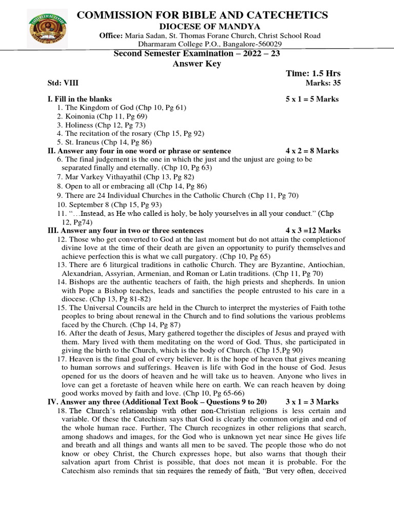 Sem2 2022 - 2023 Ans | PDF | Catholic Church | Jesus