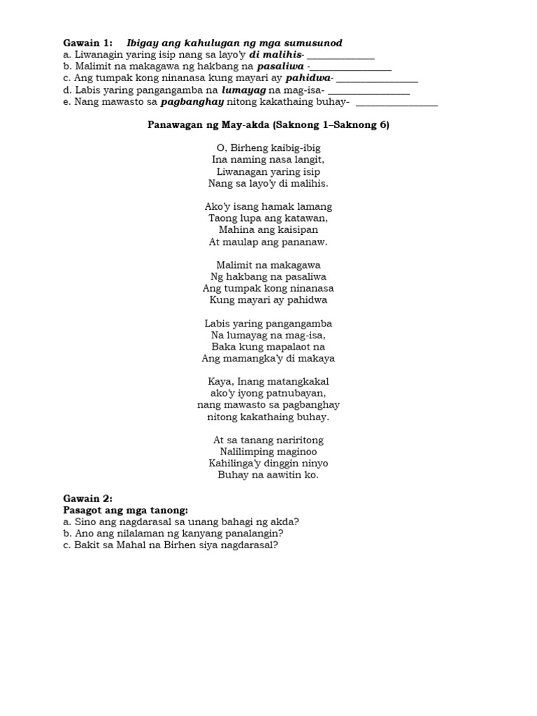 Group Activity Filipino 7, q4 SAKNONG 1-6 | PDF