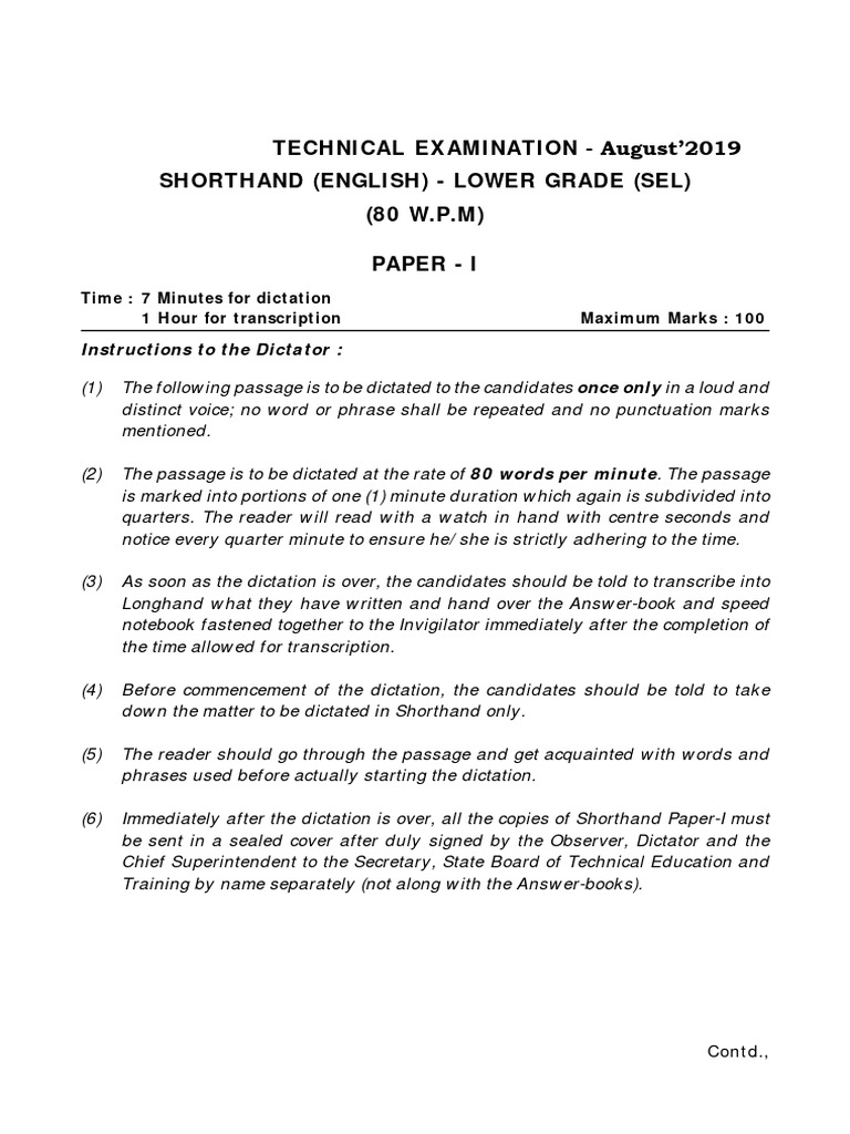 Sel Paper-I | PDF | Shorthand