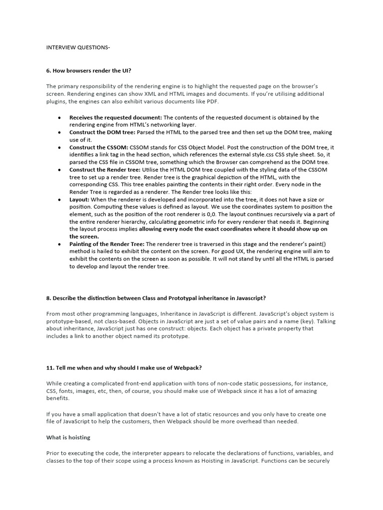 INTERVIEW QUESTIONS For Frontend Developer | PDF | Document Object Model | Java Script