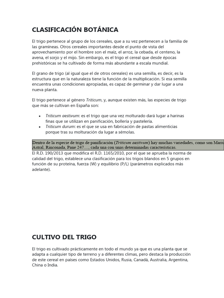 Tema 1 - Trigos | PDF | Trigo | Harina
