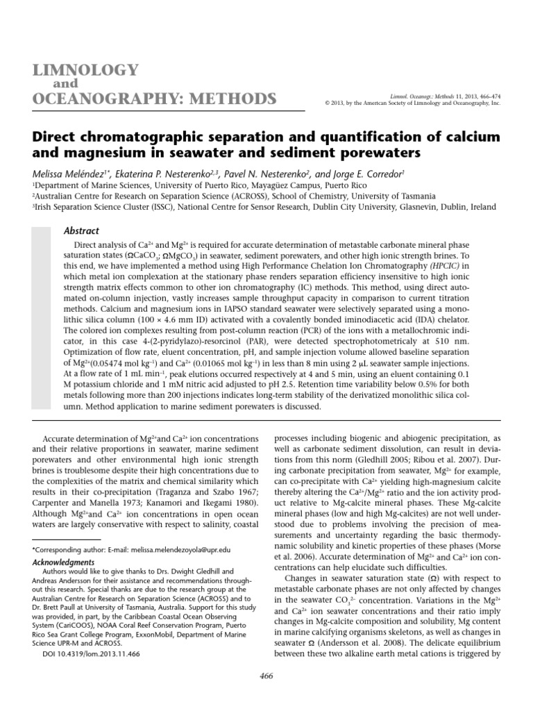 Limnology Ocean Methods - 2013 - Meléndez - Direct Chromatographic Separation and Quantification ...