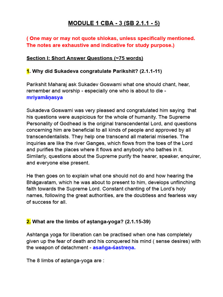 Module 1 Cba - 3 (SB 2.1.1 - 5) | PDF | Hindu Philosophical Concepts | Indian Philosophy
