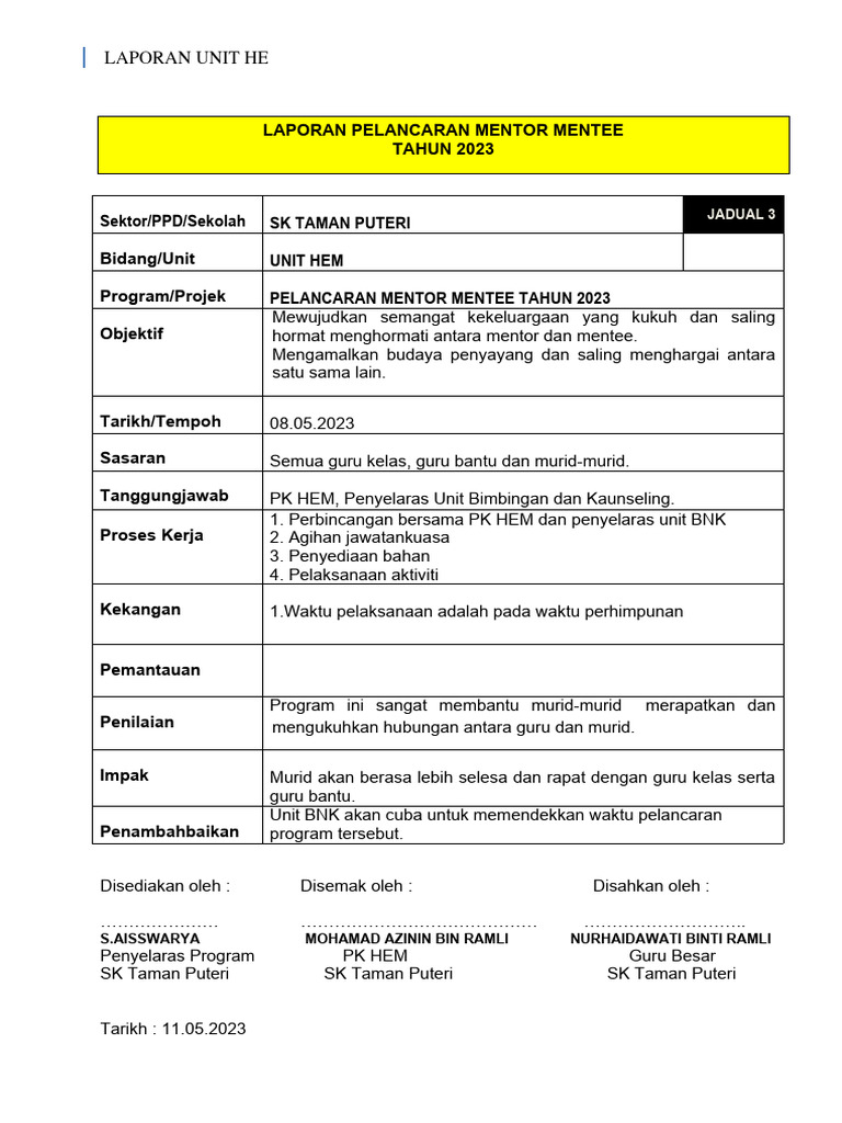 Laporan Mentor Mentee 2023 | PDF