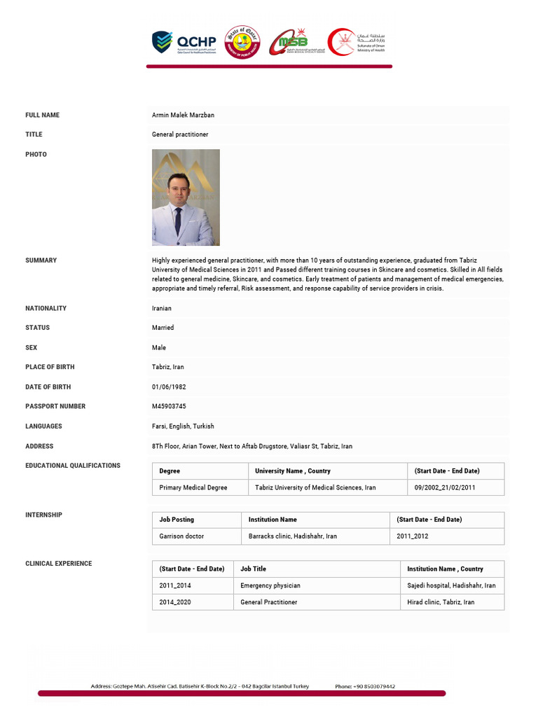 Resume - Armin Malek Marzban | PDF | General Practitioner | Patient