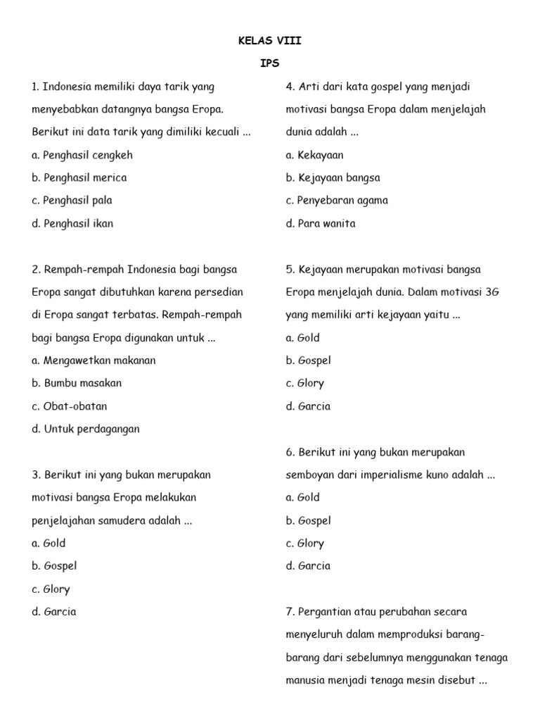 Soal IPS Kelas VIII | PDF
