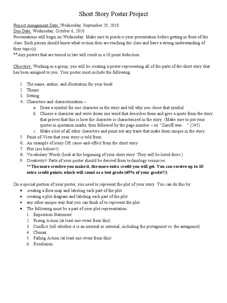 Short Story Poster Project Guide | PDF | Plot (Narrative) | Short Stories