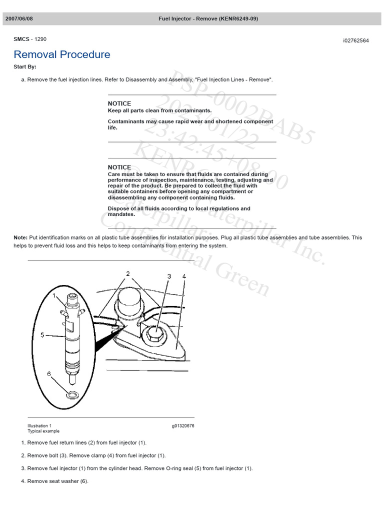 Procedure Remove Injector Engine Sullair C4 | PDF | Fuel Injection ...