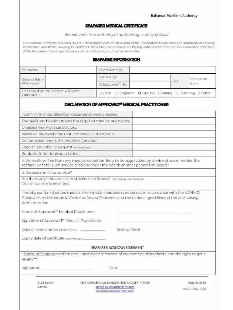 BMA Seafarers Medical Certificate | PDF