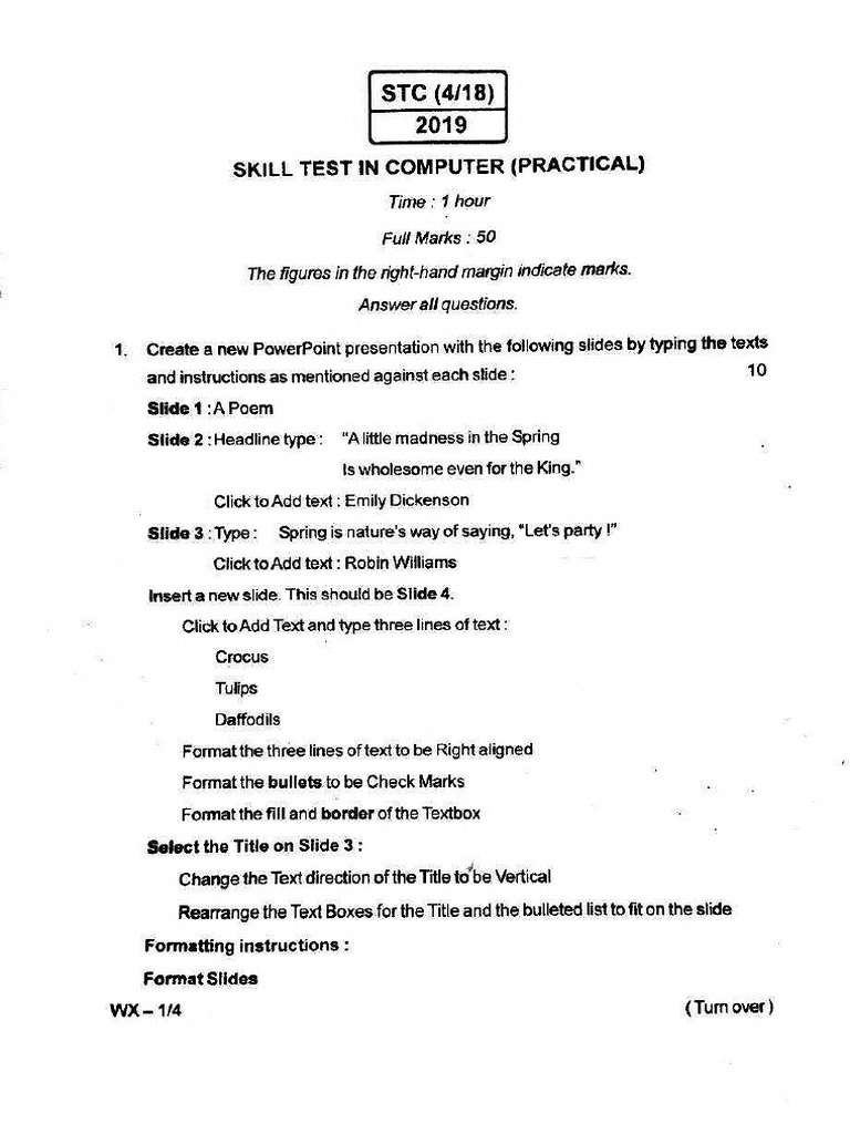 Question Paper ASO Skill Test | PDF