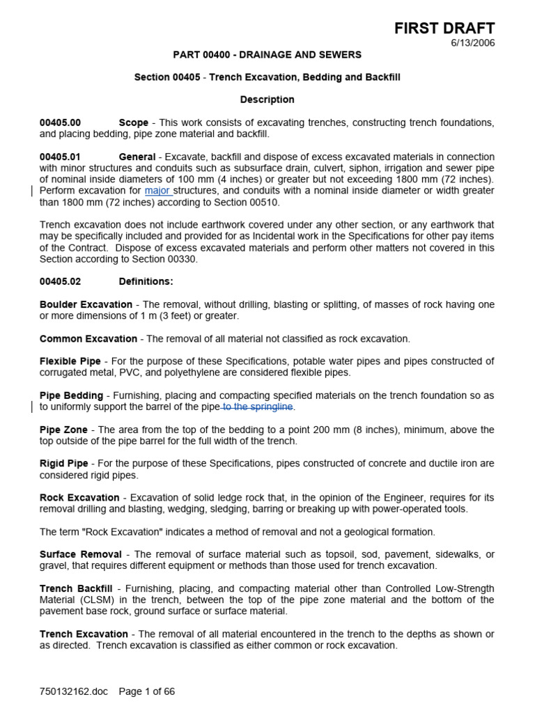 Trench Excavation, Bedding and Backfill | PDF | Road Surface | Pipe ...