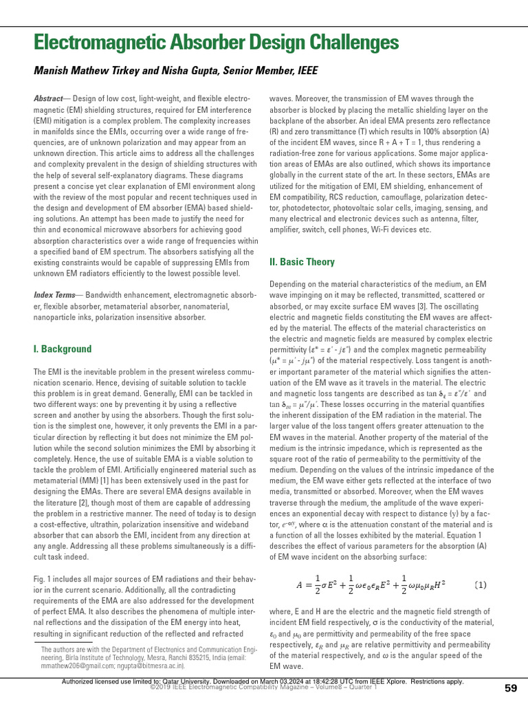 Electromagnetic Absorber Design Challenges | PDF | Electromagnetic Radiation | Dielectric