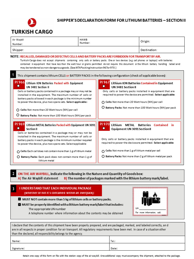 Lithium Battery Declaration Form Guide | PDF | Lithium Ion Battery ...