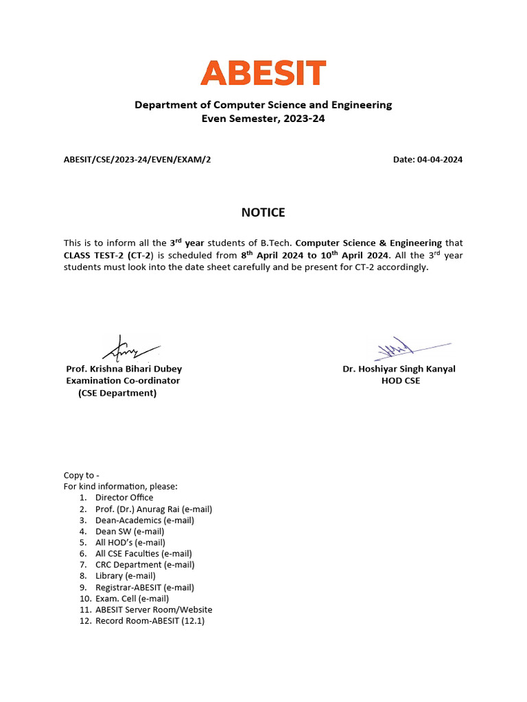 CT-2 Notice and Schedule For 3CSE EVEN | PDF | Computer Engineering ...