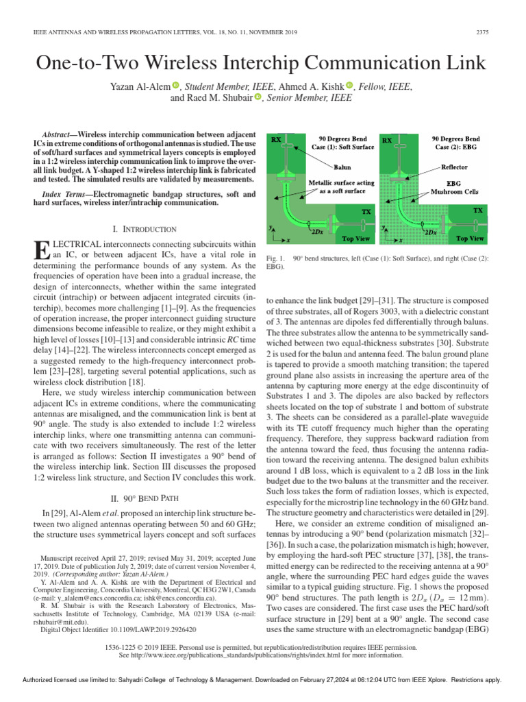 One-To-Two Wireless Interchip Communication Link | PDF | Antenna (Radio) | Integrated Circuit