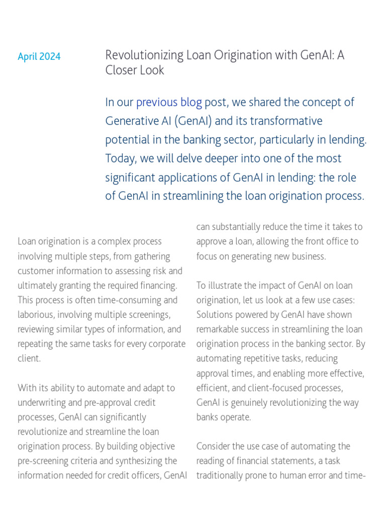 GenAI Streamlines Loan Origination | PDF | Automation | Loans