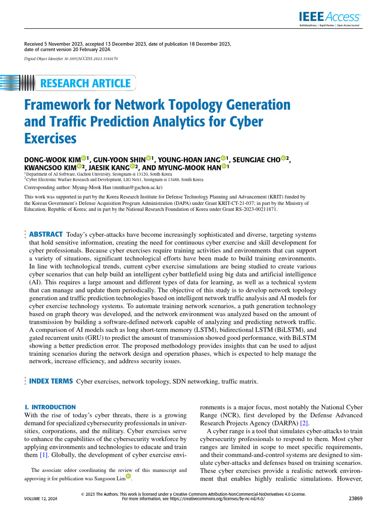 Framework For Network Topology Generation And Traffic Prediction Analytics For Cyber Exercises 