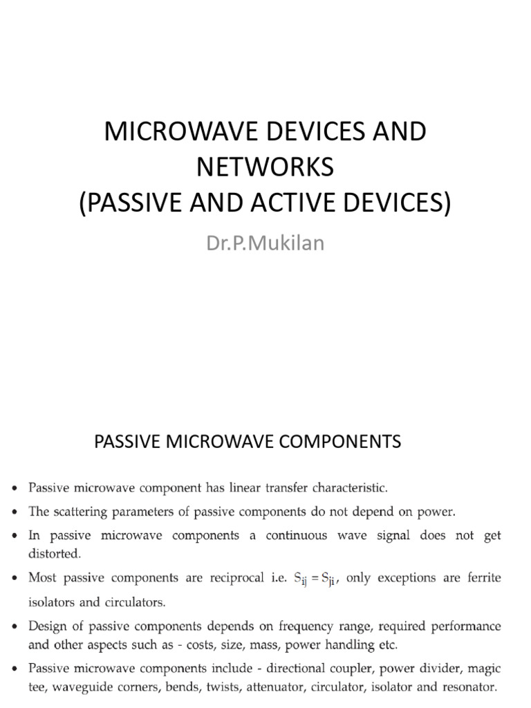 Microwave Passive And Active Components Dr P Mukilan Pdf Passivity Engineering Electricity
