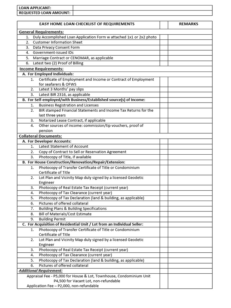 Landbank EASY Home Loan & Mortgage Loan Checklist of Requirements | PDF ...