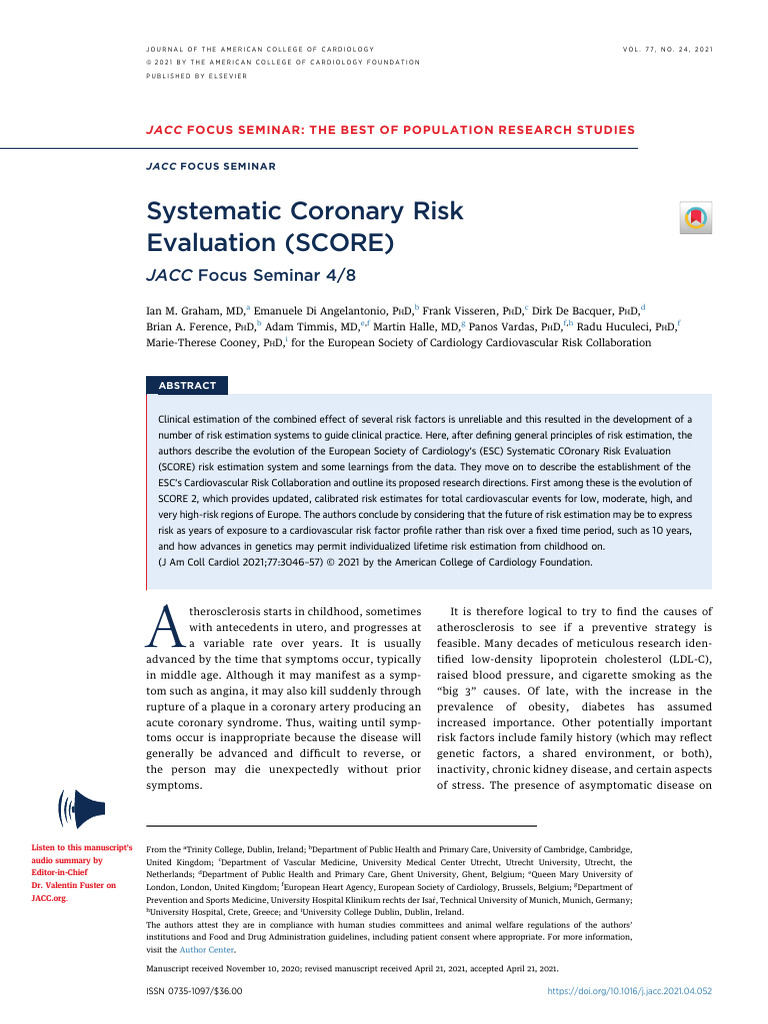Graham Et Al 2021 Systematic Coronary Risk Evaluation (Score) | PDF ...