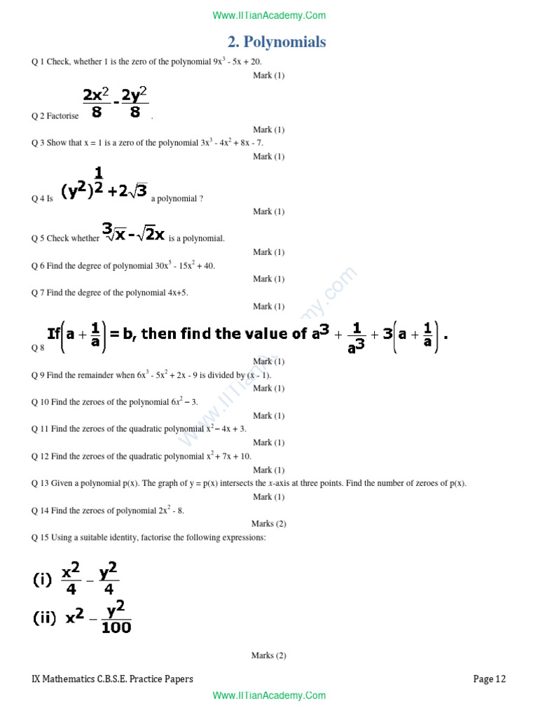 9th Polynomial Test Paper-7 | PDF | Factorization | Polynomial