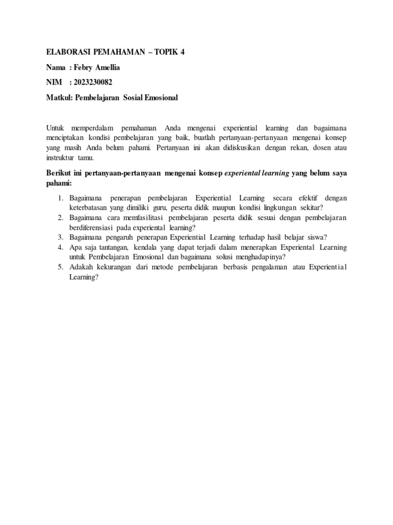 Elaborasi Pemahaman - Topik 4 - PSE - Febry Amellia-2023230082 | PDF