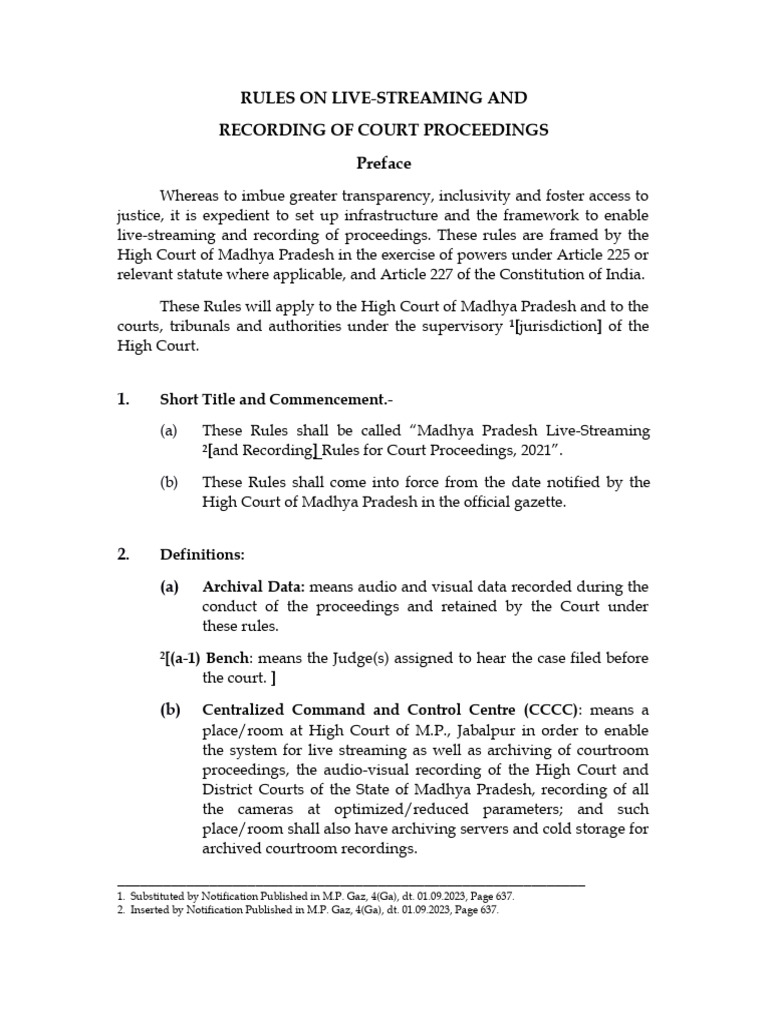 MP Court Live-Streaming Rules 2021 | PDF | Judge | High Court Of Australia