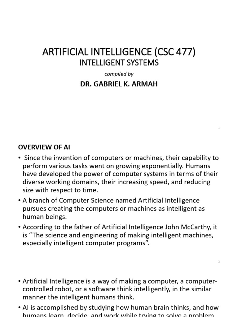 Artificial Intelligence (CSC 477) - 1 | PDF | Fuzzy Logic | Artificial Intelligence