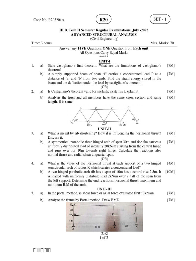 Advanced Structural Analysis Exam Questions | PDF | Bending | Beam ...
