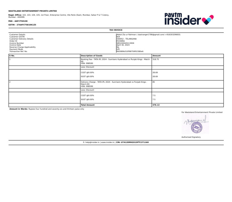 R33WNG CF Tax Invoice | PDF | Taxes | Money