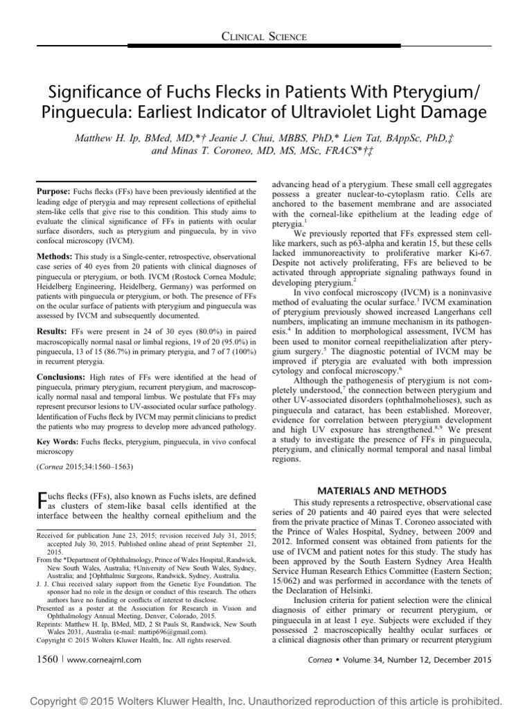 2.significance of Fuchs Flecks in Patients With Pterygium Loght Damage ...