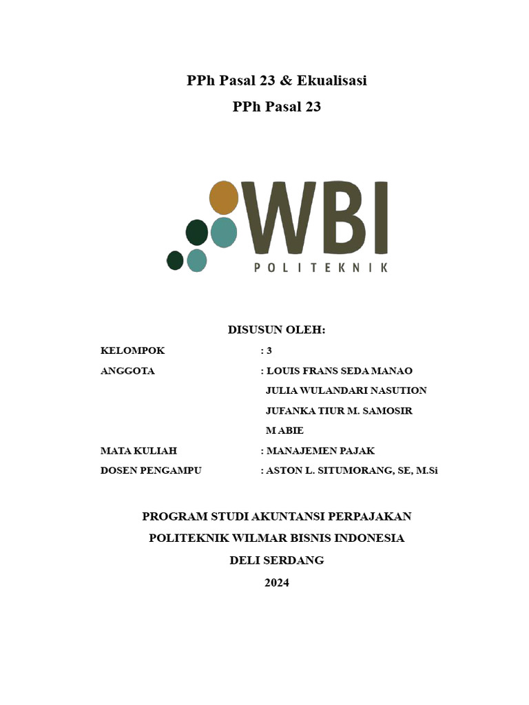 Makalah-PPh Pasal 23 & Ekualisasi PPH 23 | PDF