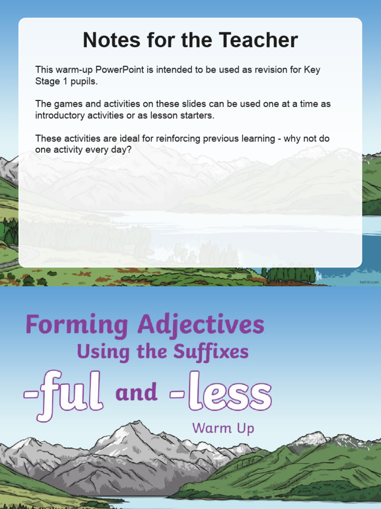 T L 53659 Year 2 Forming Adjectives Using Suffixes Ful and Less Warmup ...