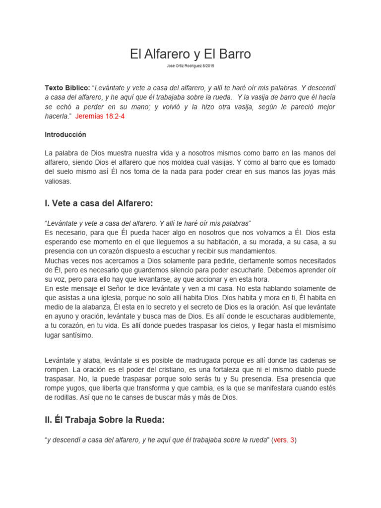 Dios como Alfarero: Moldeando Vidas | PDF | Oración | Dios
