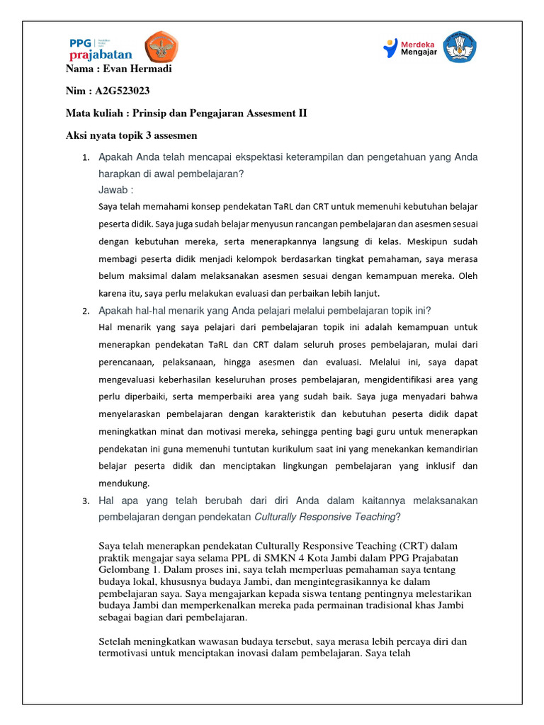 02.02.b.3-T3-7-b Aksi Nyata - Refleksi Pembelajaran Ppae | PDF
