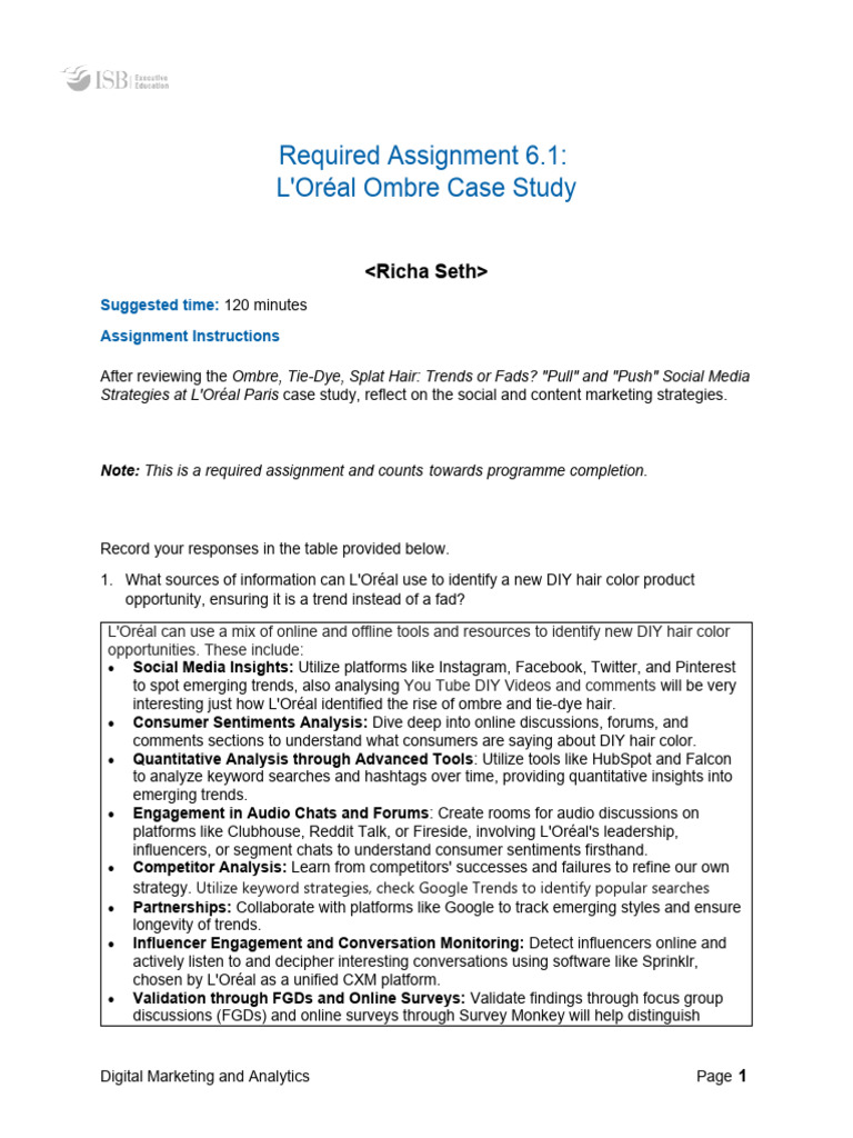 Richa Seth ISB DMA Week 6 Required Assignment 6.1 Template | PDF | Digital Marketing | Social Media