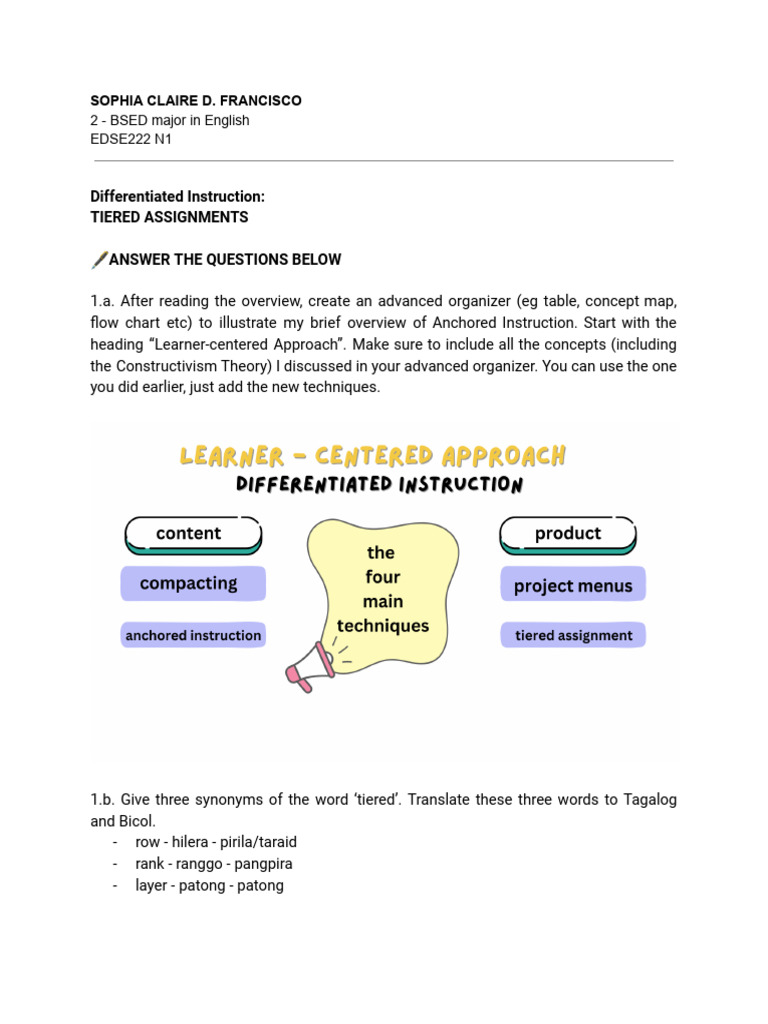 Tiered Assignments in Differentiated Instruction | PDF | Learning ...